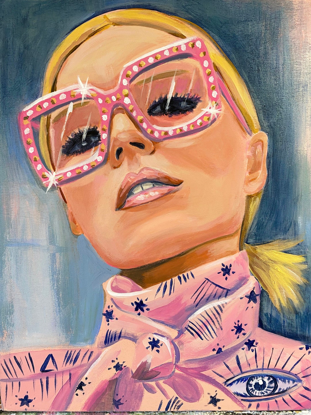 Feeling Sparkly, Woman With Pink Rhinestone Glasses Out for the Night ...