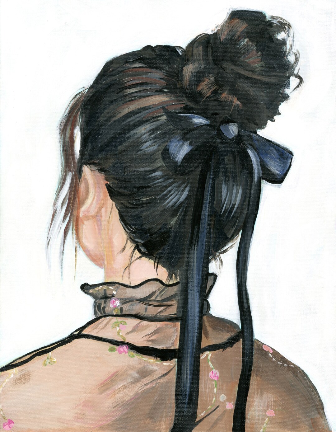 Little Black Bow in Messy Bun, Print of My Original Painting. - Etsy