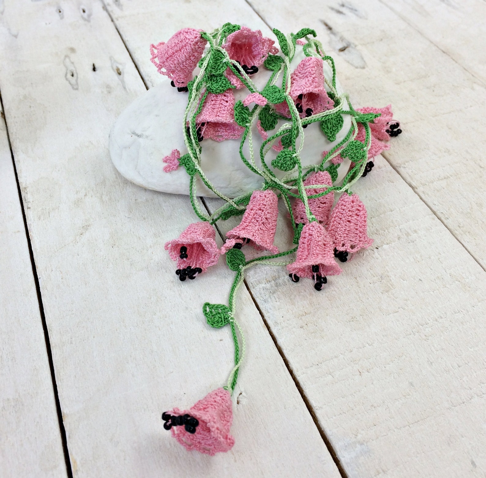 Long Dangle Necklace Pink Bell Flowers Lariat Christmas | Etsy