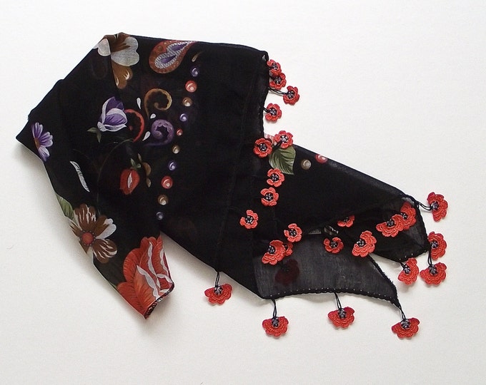 Beaded Wrap Scarf, Beaded Boho Scarf, Summer Cotton Scarf, Turkish ...