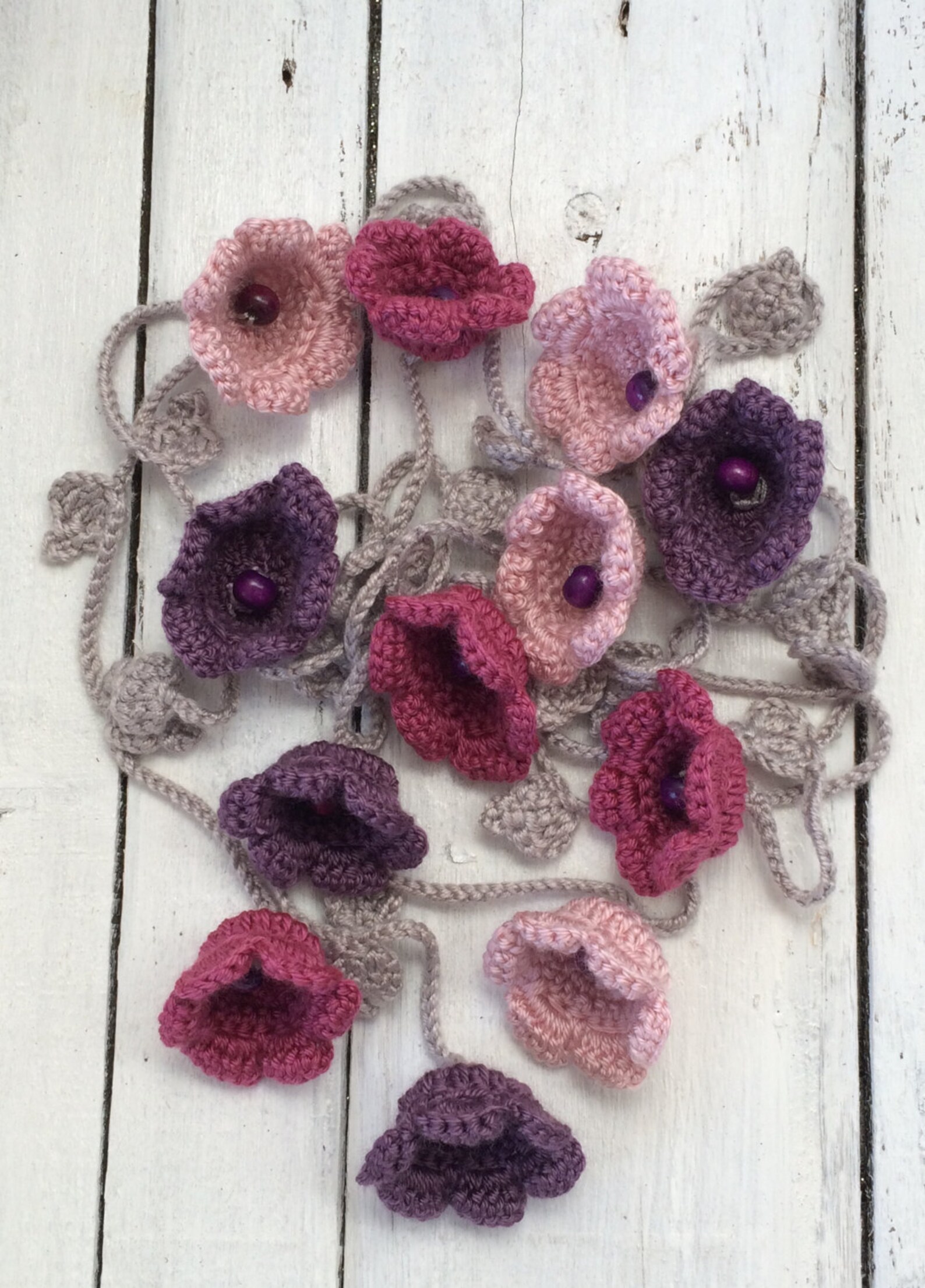 Flower Garland Scarf Crochet Necklace Boho Skinny Scarf Oya | Etsy