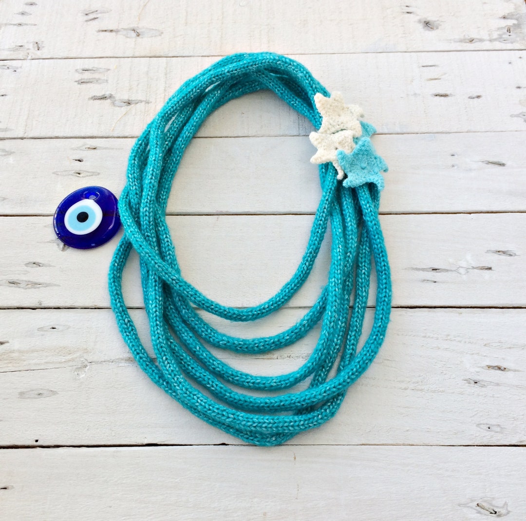 Multistrand Turquoise Spaghetti Scarf, Chunky Infinity Skinny Lariat ...
