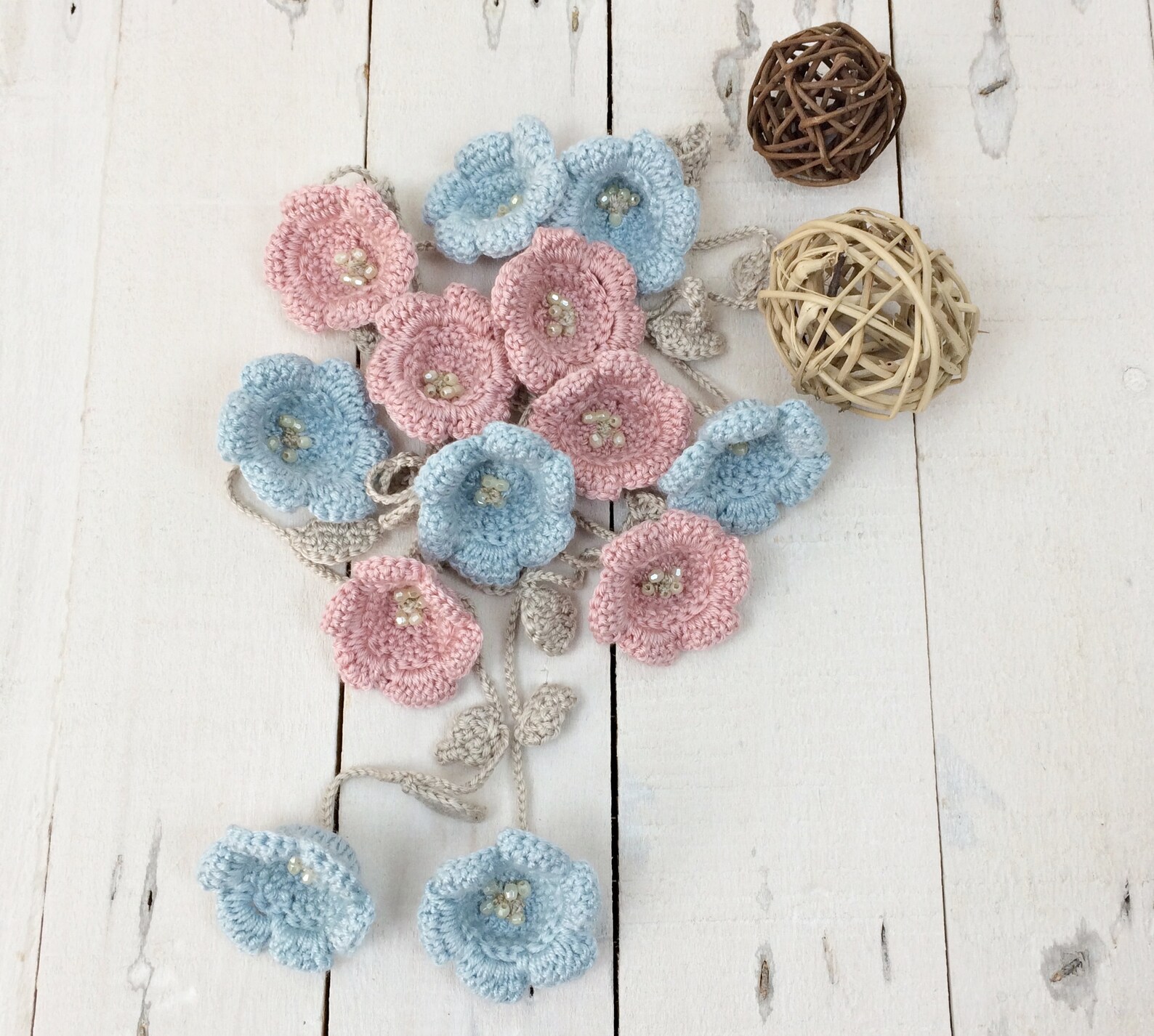 Pastel Skinny Scarf Lily Flower Necklace Beaded Long Lariat - Etsy