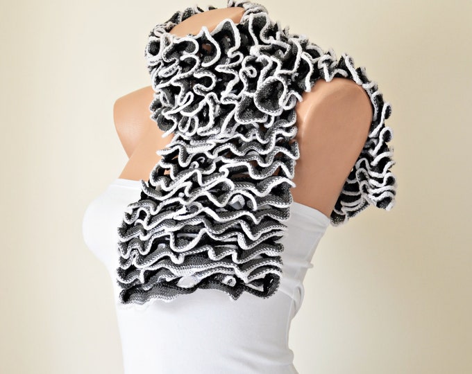 Winter Accessory Handmade Ruffled Scarf in Winter Colors - Etsy