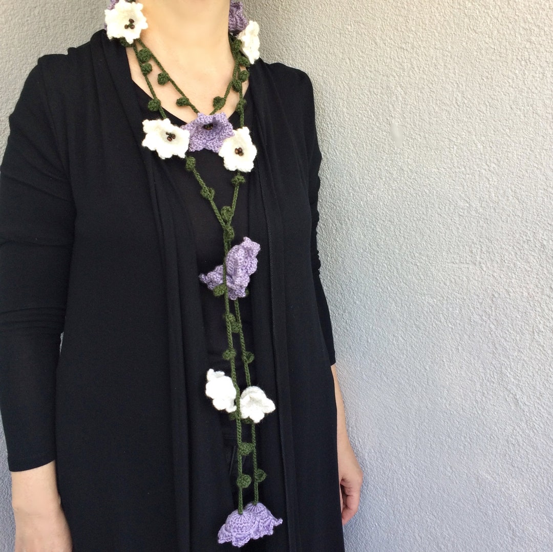 Floral Crochet Scarf Women Garland Necklace Boho Skinny - Etsy