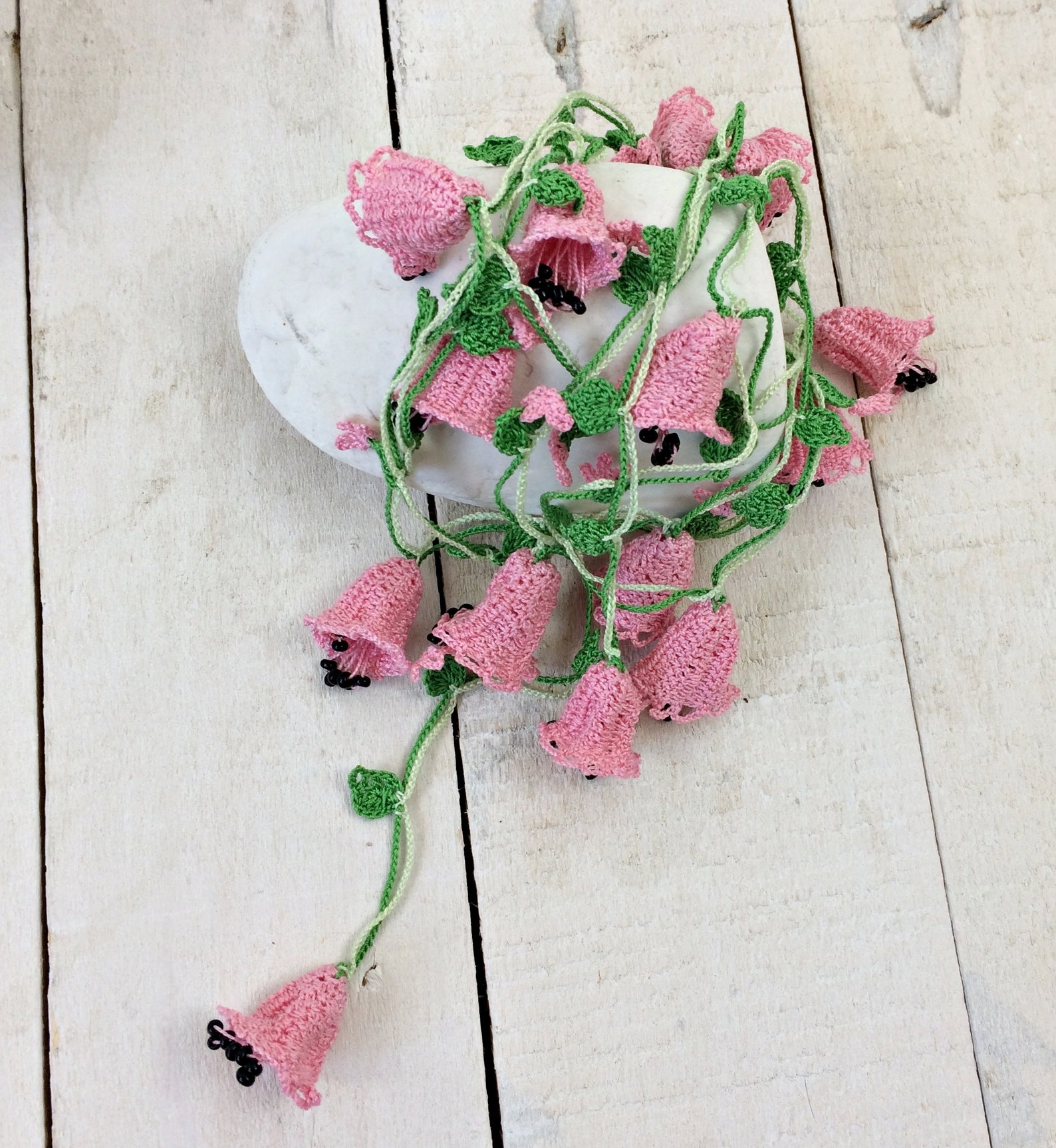 Long Dangle Necklace Pink Bell Flowers Lariat Christmas | Etsy