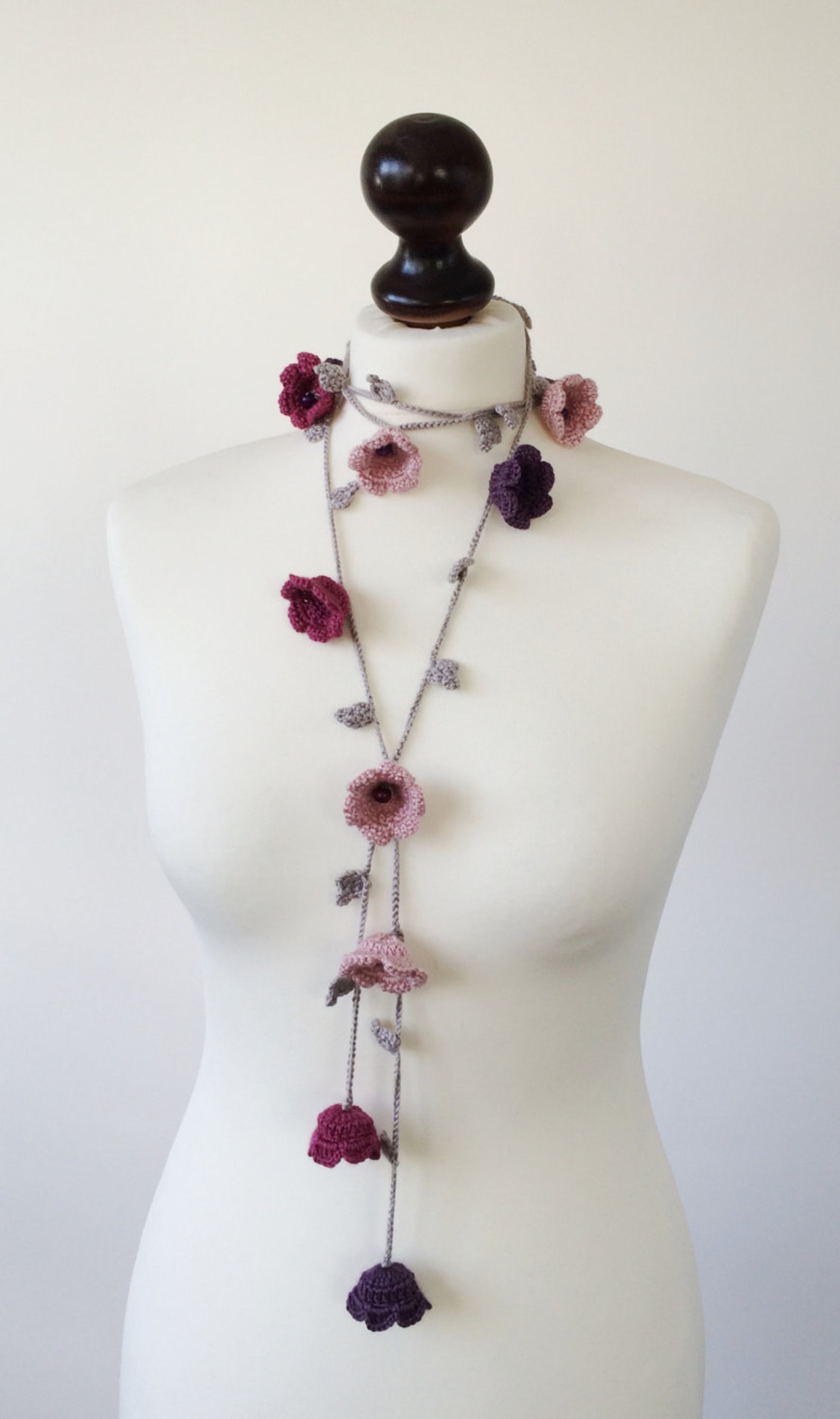 Flower Garland Scarf Crochet Necklace Boho Skinny Scarf Oya | Etsy