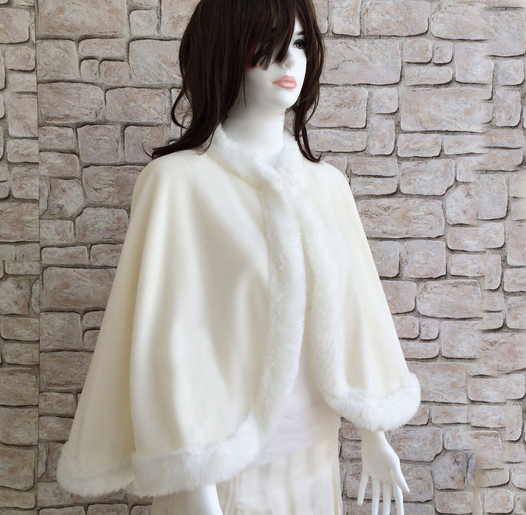 Ivory Fur Bridal Cape, Faux Fur Wedding Cape, Winter Bride Cover Up ...