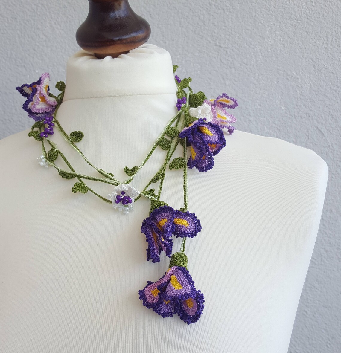 Purple Iris Crochet Necklace, Boho Beaded Lariat, Oya Wrap - Etsy