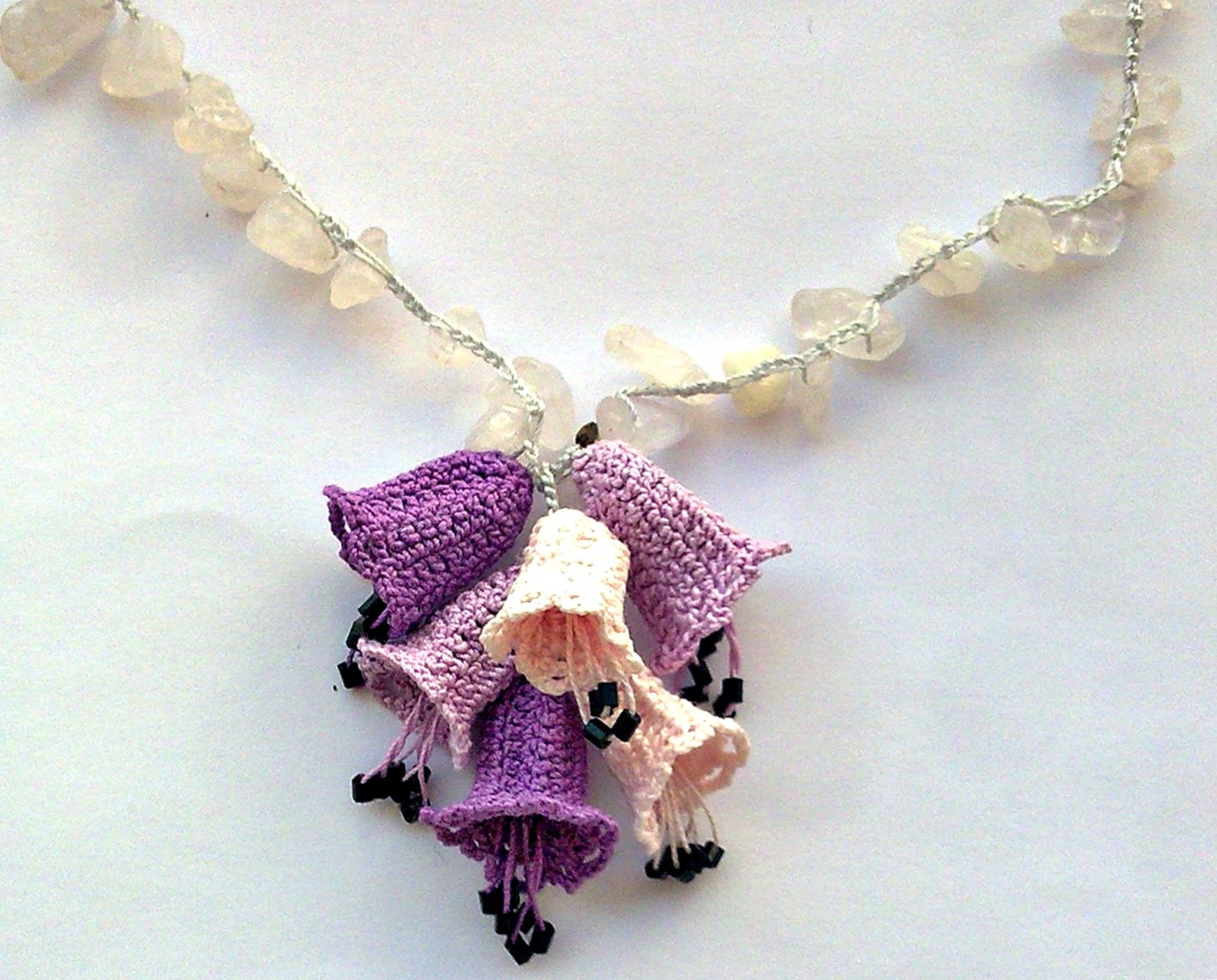Boho Bellflower Cluster Pendant, Crochet Flower Bouquet Necklace ...