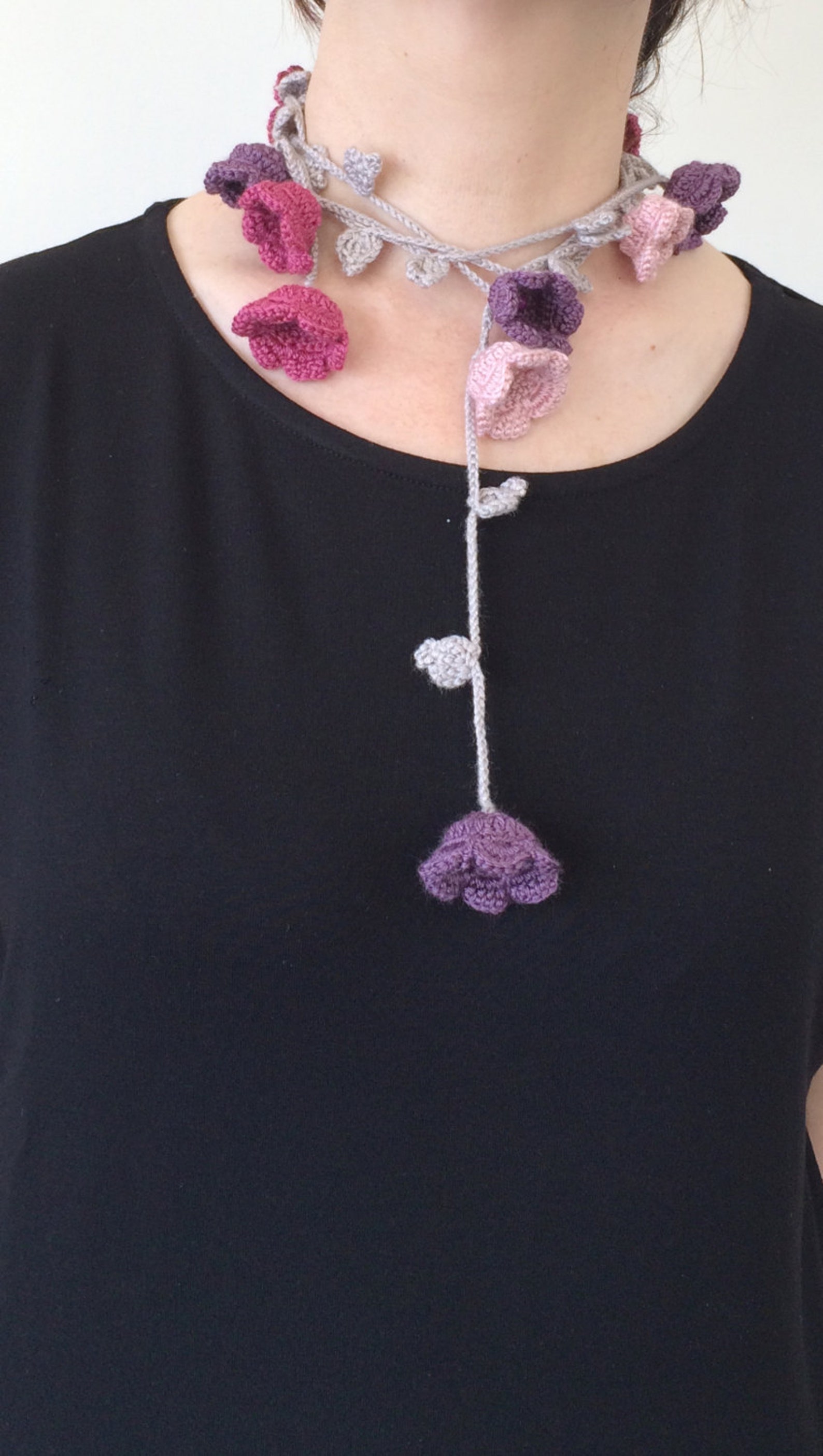 Flower Garland Scarf Crochet Necklace Boho Skinny Scarf Oya | Etsy