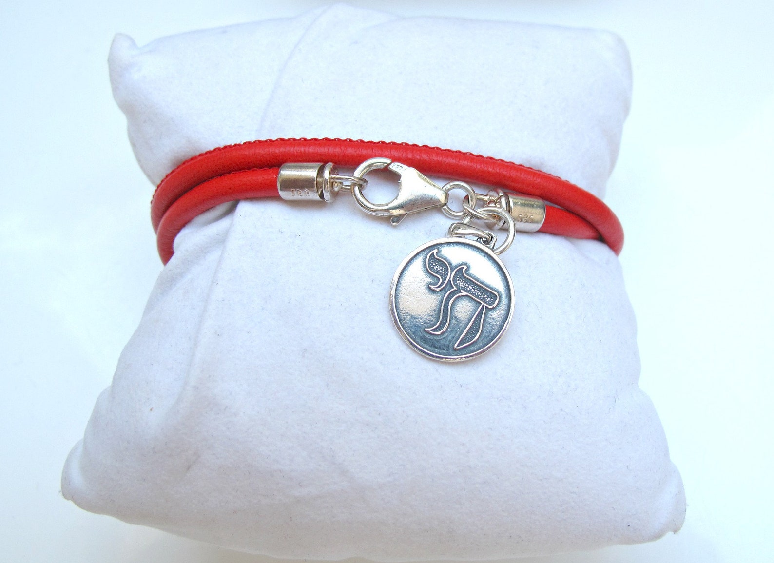 Kabbalah Red String Prayer Sterling Silver Leather Wrap | Etsy