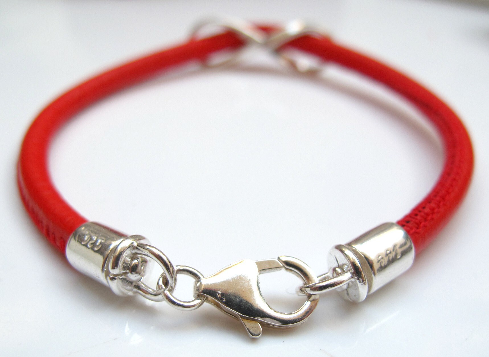 Silver Infinity Red Leather Bangle Bracelet - Etsy