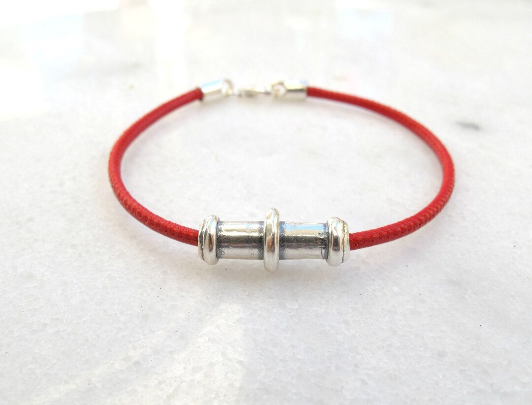 Kabbalah Red String Strength and Power Silver Tube Bracelet Luck ...