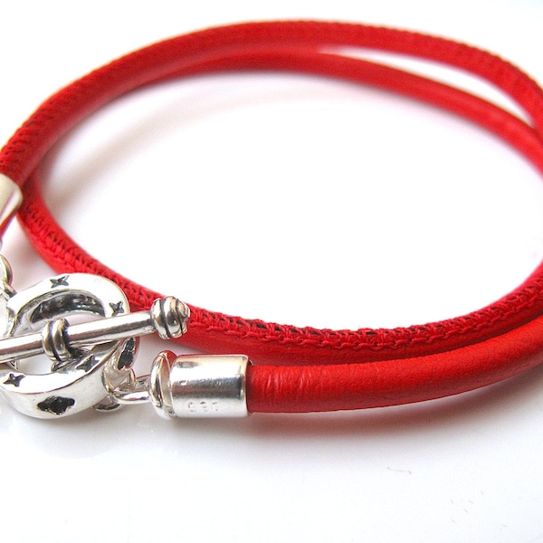 Red Leather Bracelet - Etsy