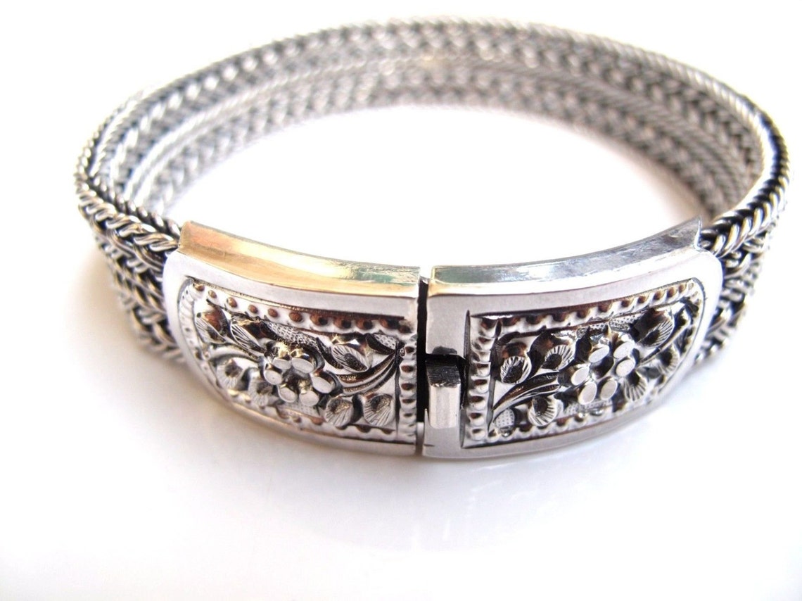 Cuff Bangle Solid 925 Sterling Silver Heavy Bracelet Handmade Men Women ...