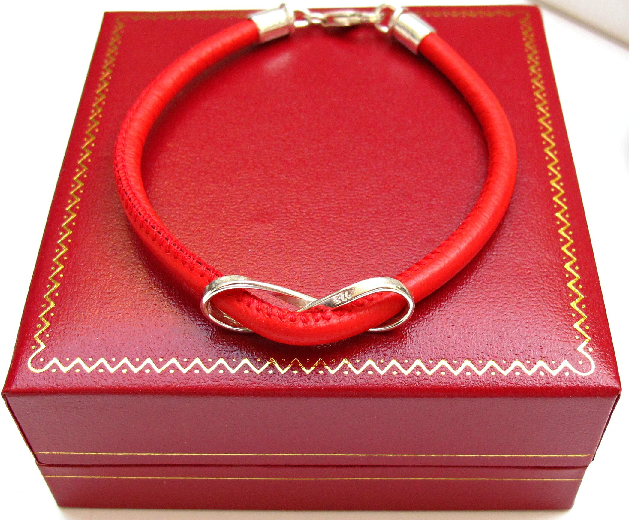 Silver Infinity Red Leather Bangle Bracelet - Etsy