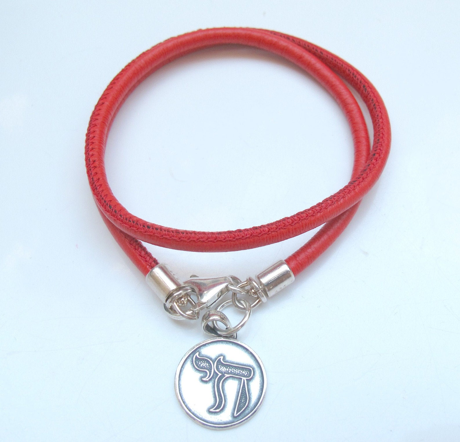 Kabbalah Red String Prayer Sterling Silver Leather Wrap | Etsy