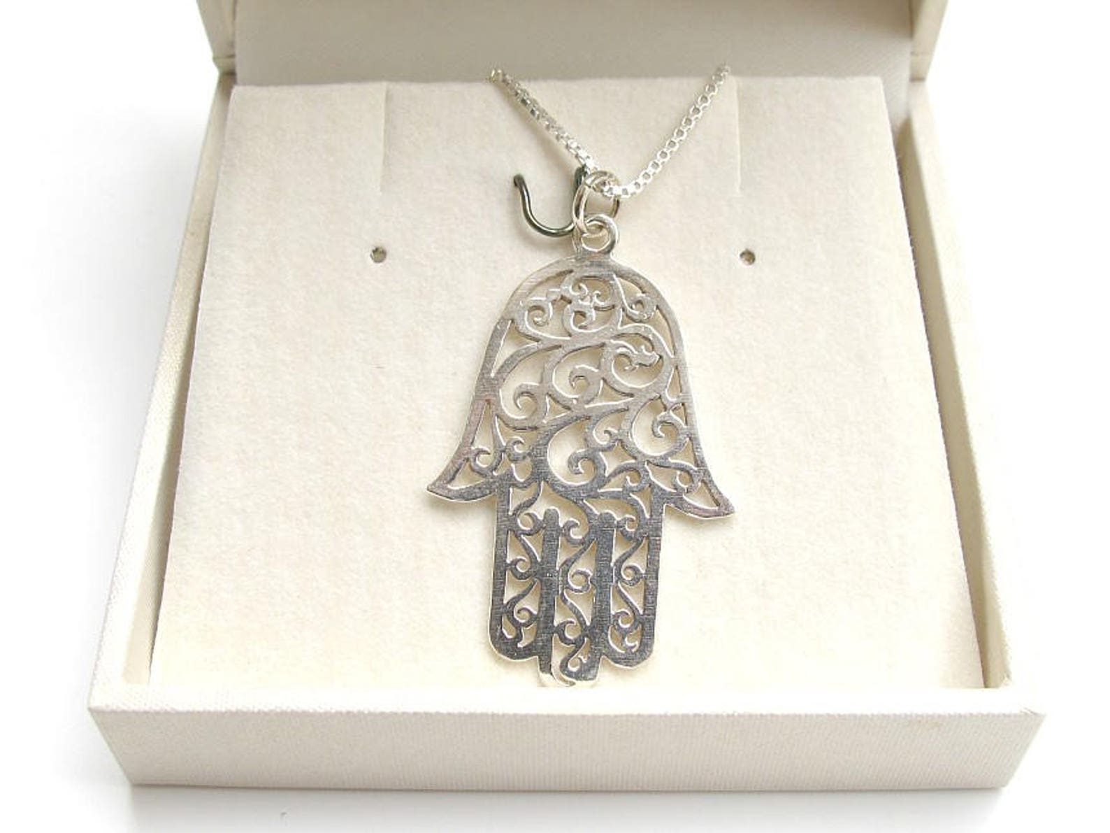 925 Sterling Silver Large Hamsa Pendant Necklace Luck and Protection ...