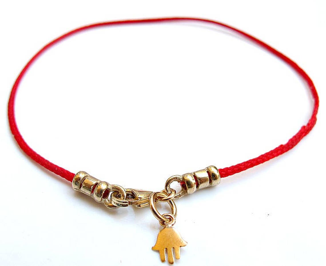 Kabbalah Red String Hamsa Hand Bracelet 14 K Yellow Gold Luck | Etsy