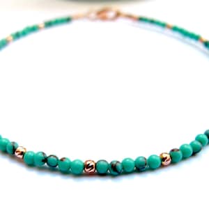Green Emerald Turqiouse 14k Rose Gold Beads Charm Bracelet , Solid 14k ...