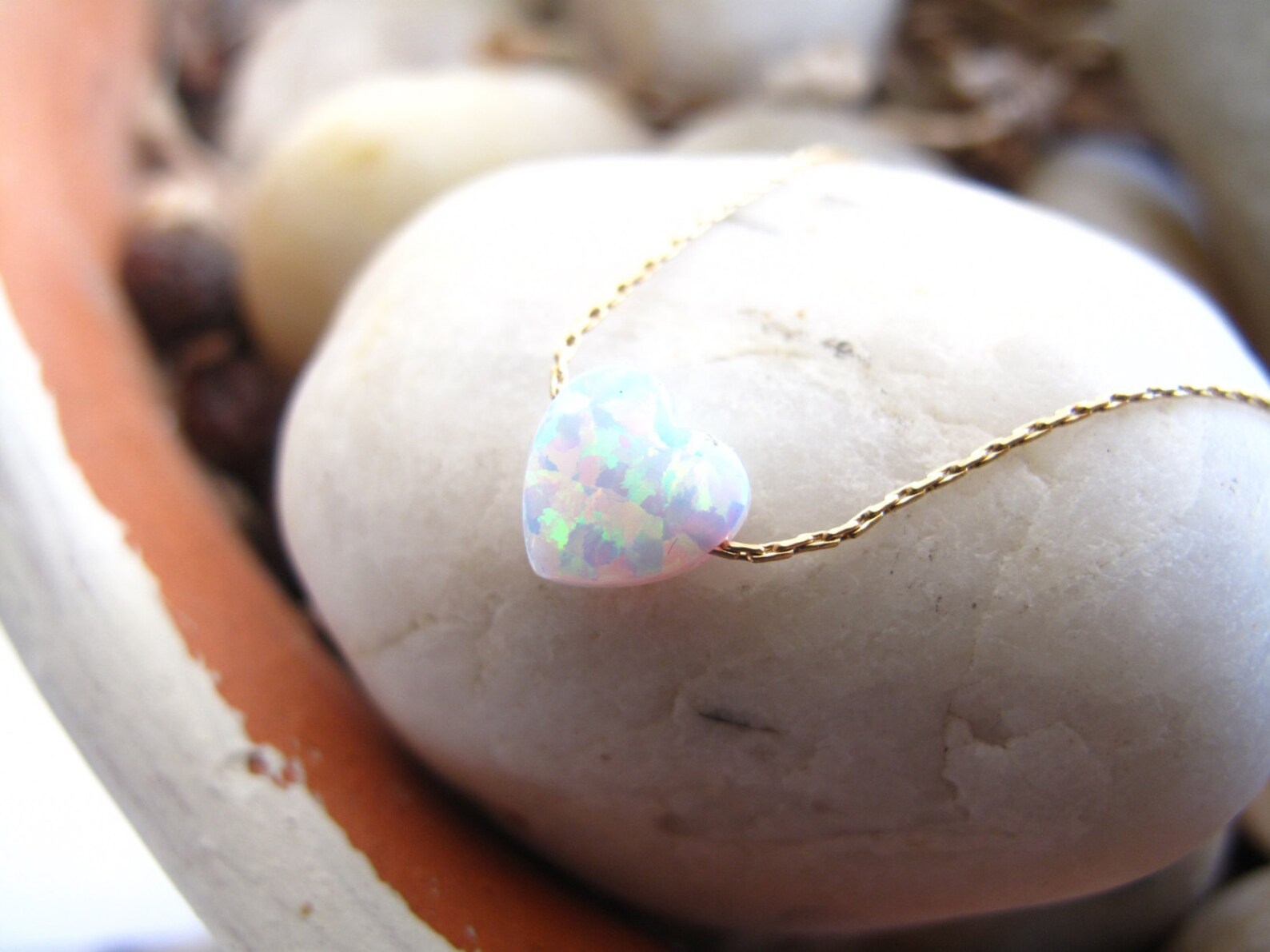 Opal heart necklace white opal gold necklace white opal | Etsy