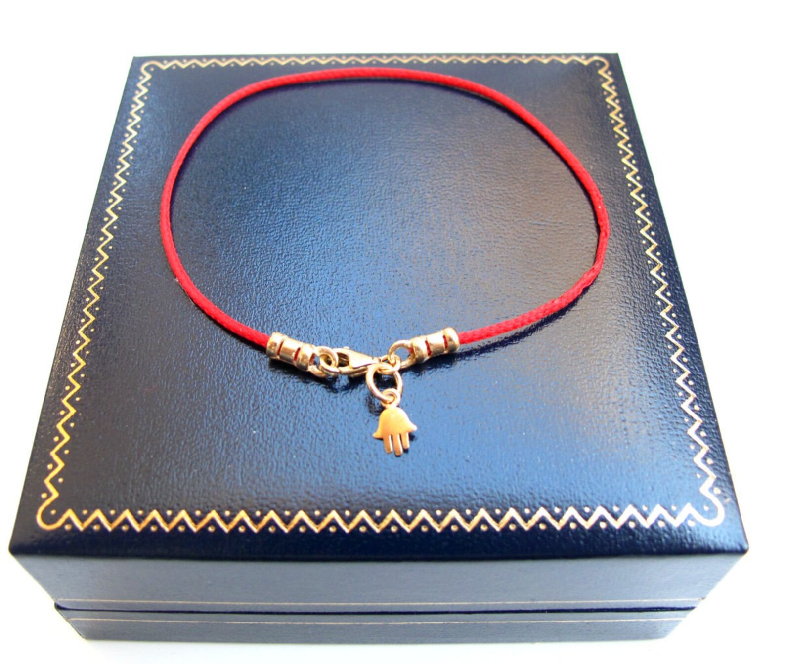 Kabbalah Red String Hamsa Hand Bracelet 14 K Yellow Gold Luck | Etsy