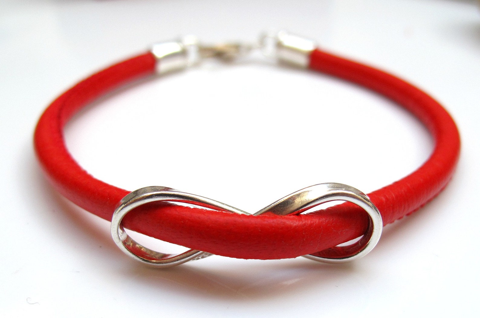 Silver Infinity Red Leather Bangle Bracelet - Etsy
