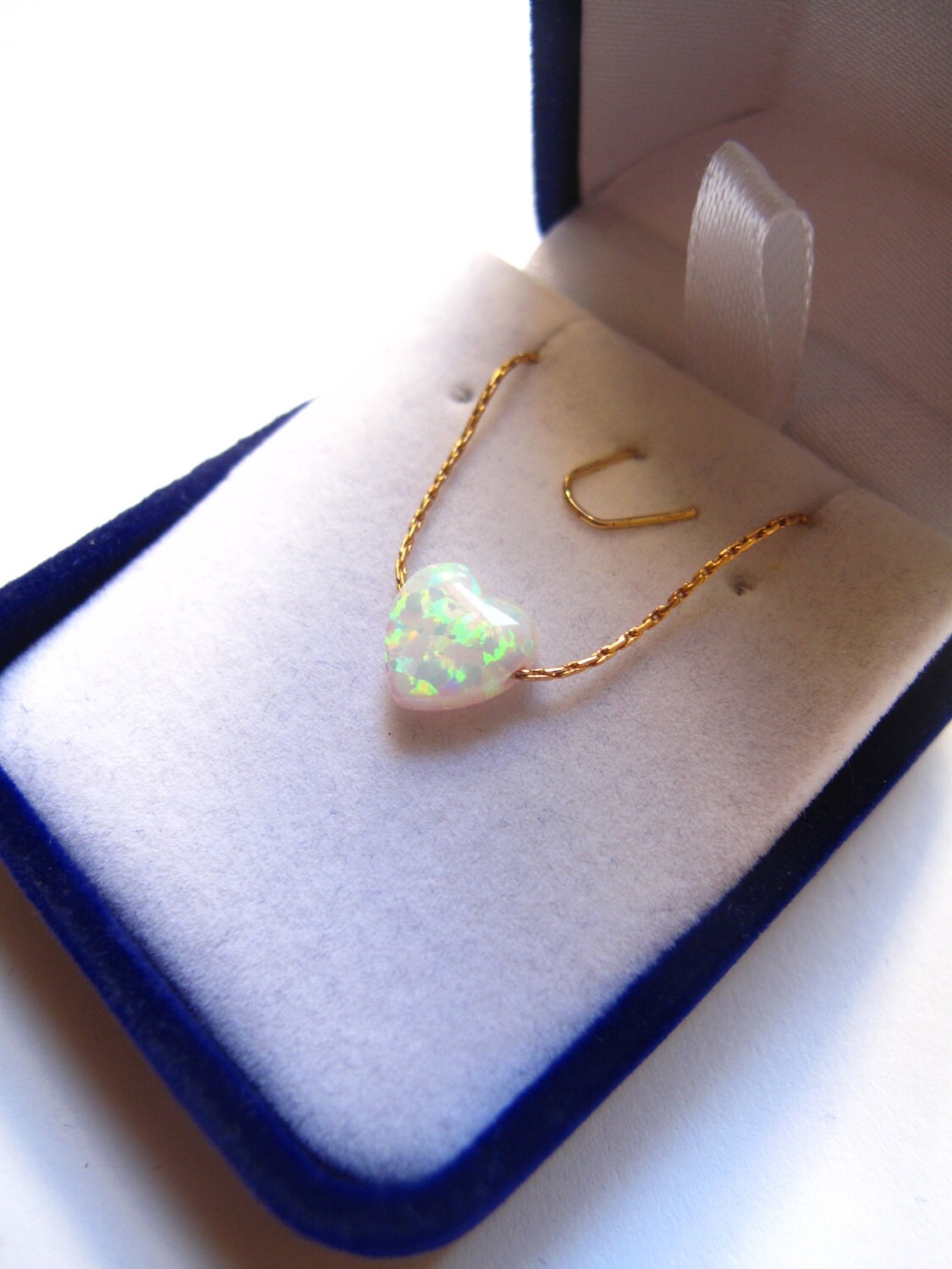 Opal heart necklace white opal gold necklace white opal | Etsy