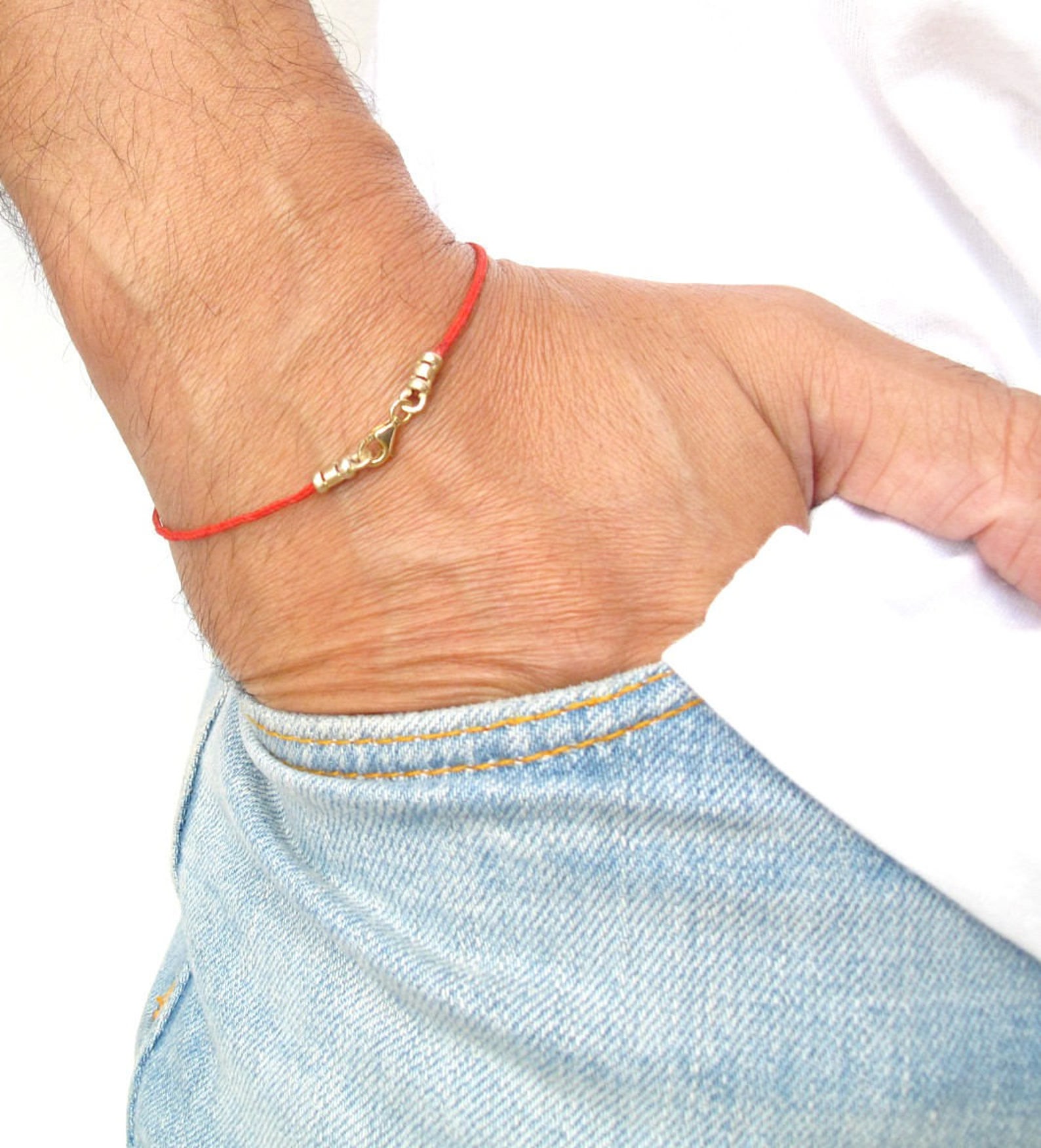 Kabbalah Red String Hamsa Hand Bracelet 14 K Yellow Gold Luck Evil Eye ...