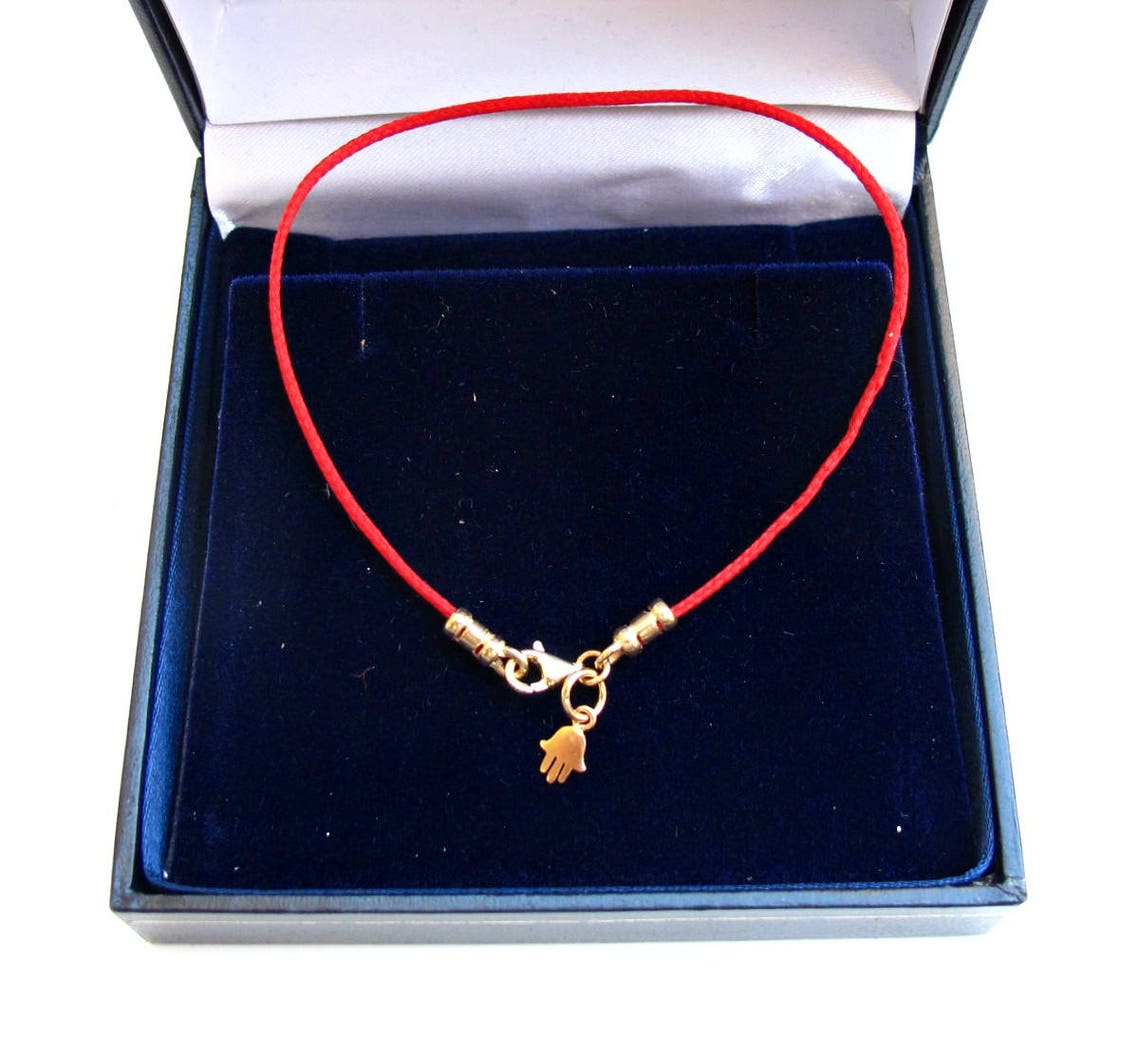 Kabbalah Red String Hamsa Hand Bracelet 14 K Yellow Gold Luck | Etsy