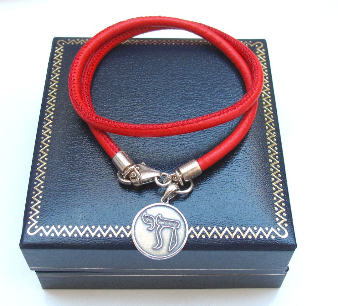 Kabbalah Red String Prayer Sterling Silver Leather Wrap Bracelet Chai ...