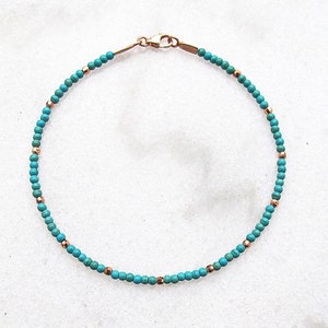 Green Emerald Turqiouse 14k Rose Gold Beads Charm Bracelet , Solid 14k ...