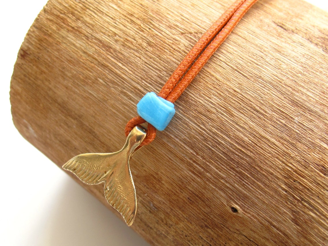 Gold Silver Whale Tail Leather Pendant Necklace Nautical Camel | Etsy