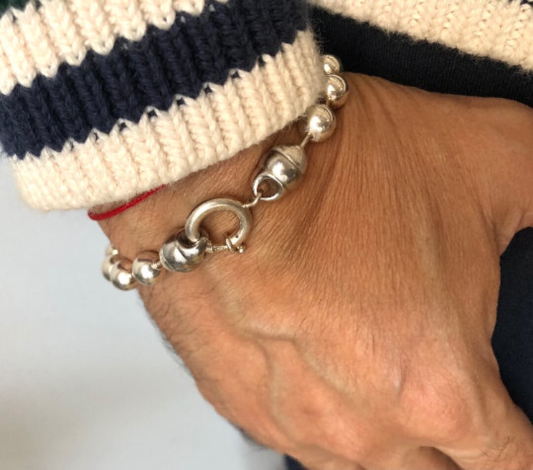 Sterling Silver Large Ball Chain Link Bangle Bracelet - Etsy