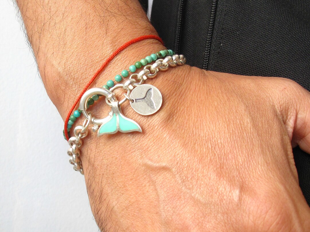 Silver Nautical Charms Bracelet Solid Link Life Saver Clasp Whale Tail ...