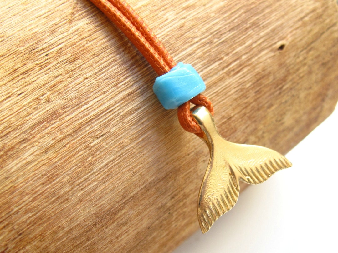 Gold Silver Whale Tail Leather Pendant Necklace Nautical Camel Orange ...