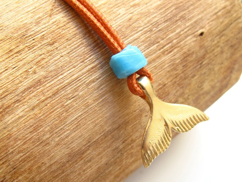 Gold Silver Whale Tail Leather Pendant Necklace Nautical Camel | Etsy