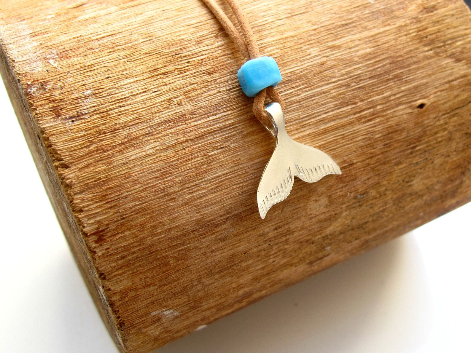 Gold Silver Whale Tail Leather Pendant Necklace Nautical Camel | Etsy