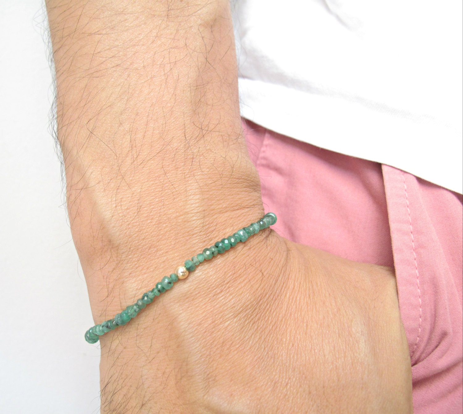 Natural Green Emerald Bracelet, 14k Solid Gold Bead - Etsy