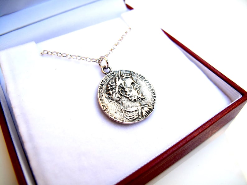 Antique Style Sterling Silver Roman Greek Coin Caesar King Image Long ...