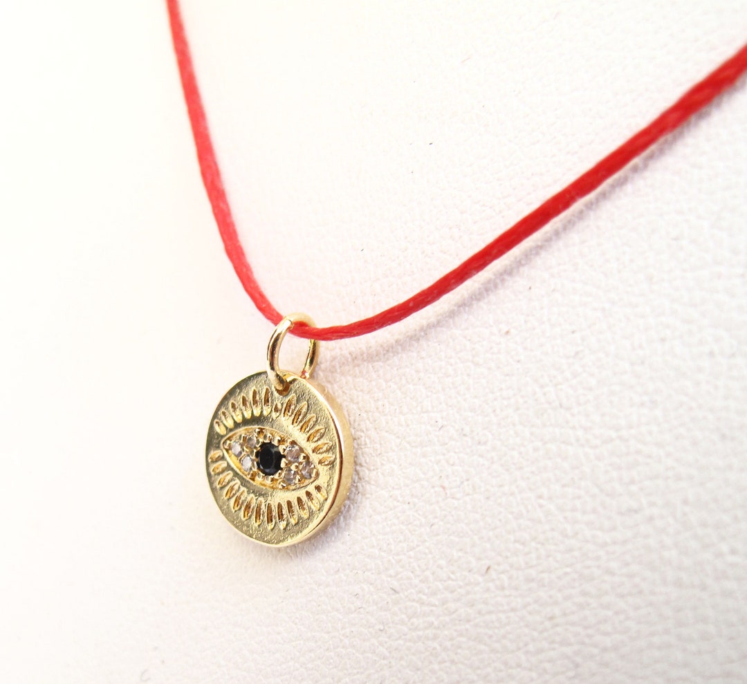 Kabbala Red String Gold Evil Eye Necklace - Etsy