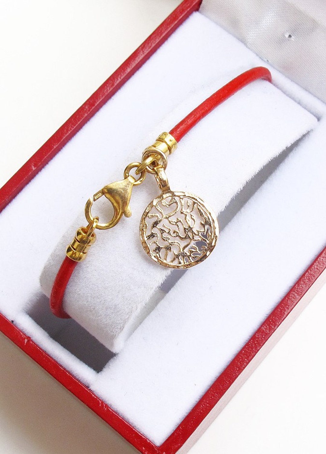 Kabbalah Red String Shema Blessed Bracelet Gold Filled Charm for Luck ...