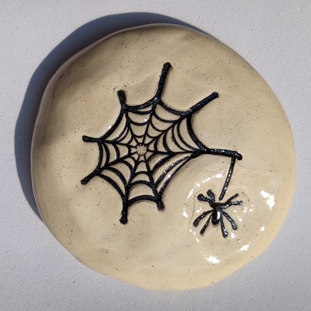 SPIDER + WEB Pocket Stone - Black on White Art Glazes - Inspirational ...