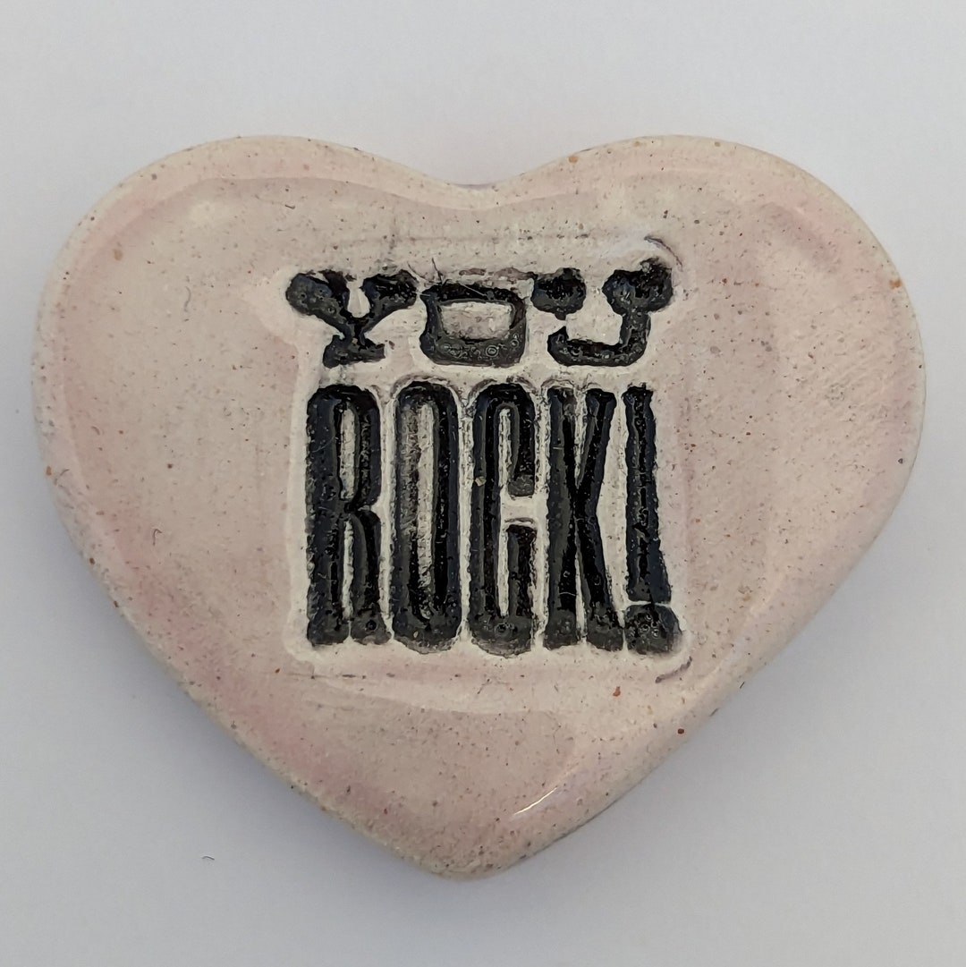 YOU ROCK! Heart Stone - Petal Pink Art Glaze - Inspirational Art Piece ...