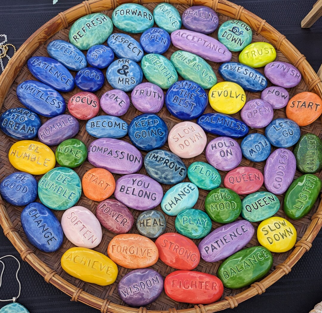 CUSTOM POCKET STONE - Your Choice of Words & Glaze Color ...