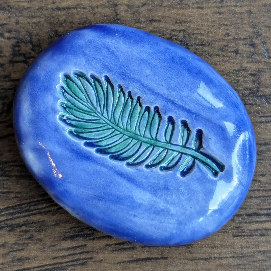 FERN FROND Pocket Stone - Hand-painted W/ Art Glazes - Inspirational ...