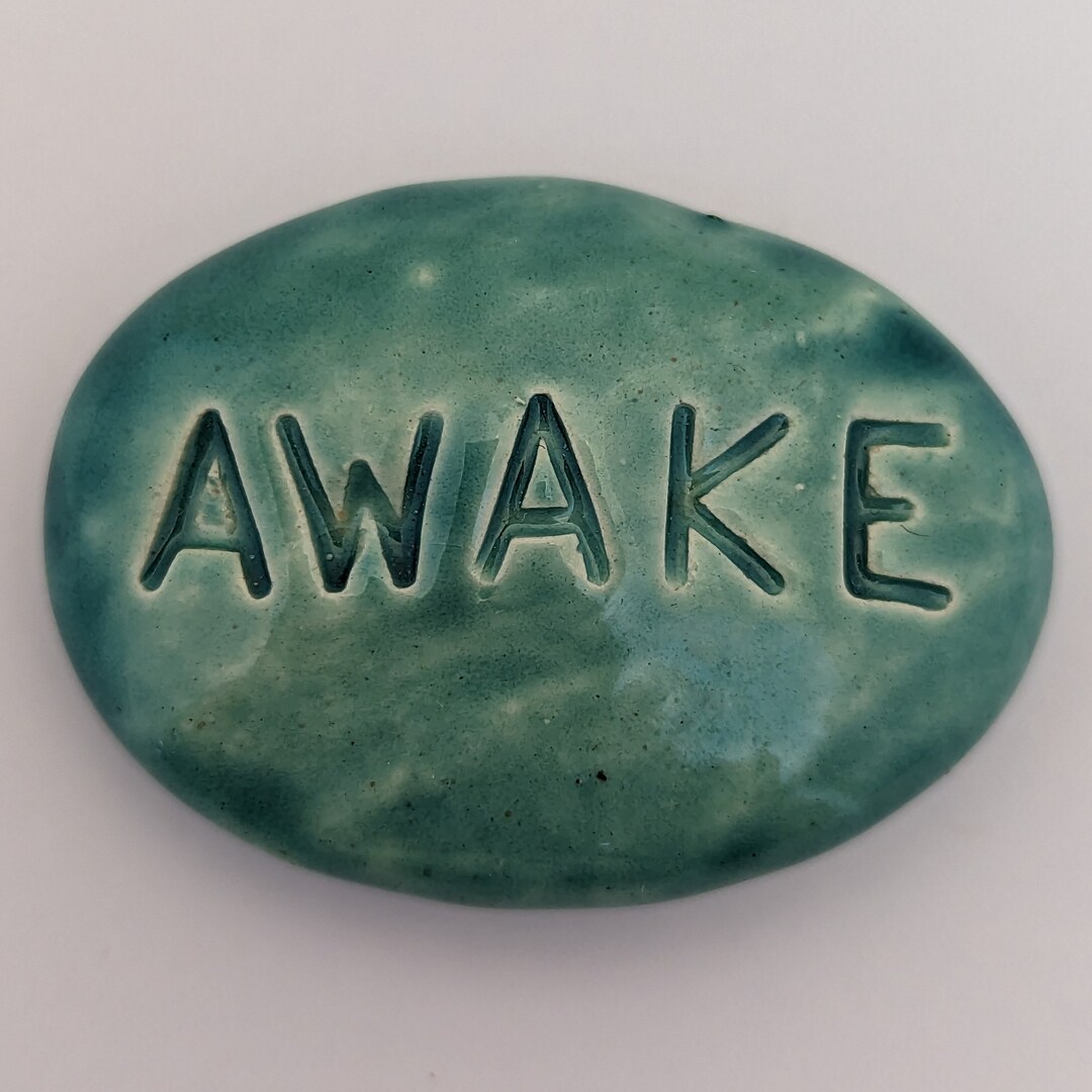 AWAKE Pocket Stone AQUAMARINE Art Glaze Inspirational Art Piece by ...