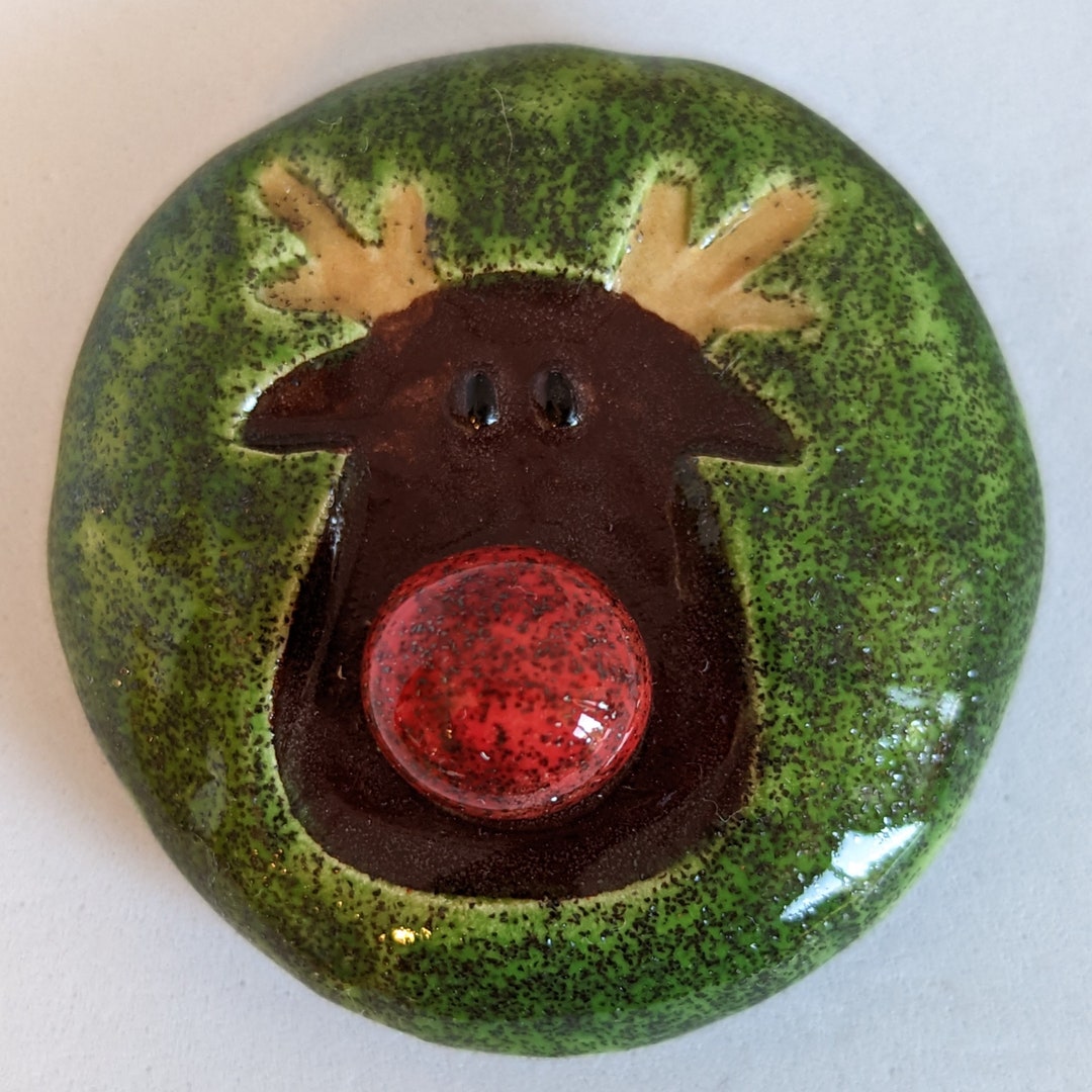 RUDOLPH the Red-nosed REINDEER Pocket Stone - Hand-painted W/ Art ...