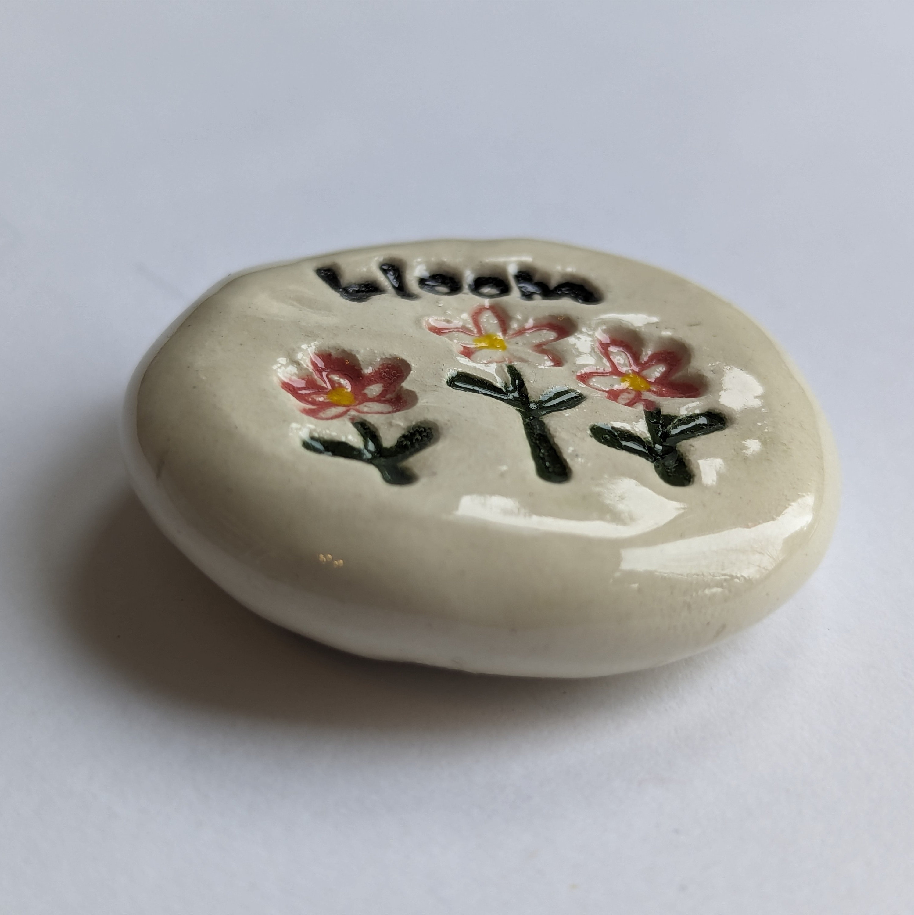 BLOOM With FLOWERS Pocket Stone - Hand-painted W/ Art Glazes ...